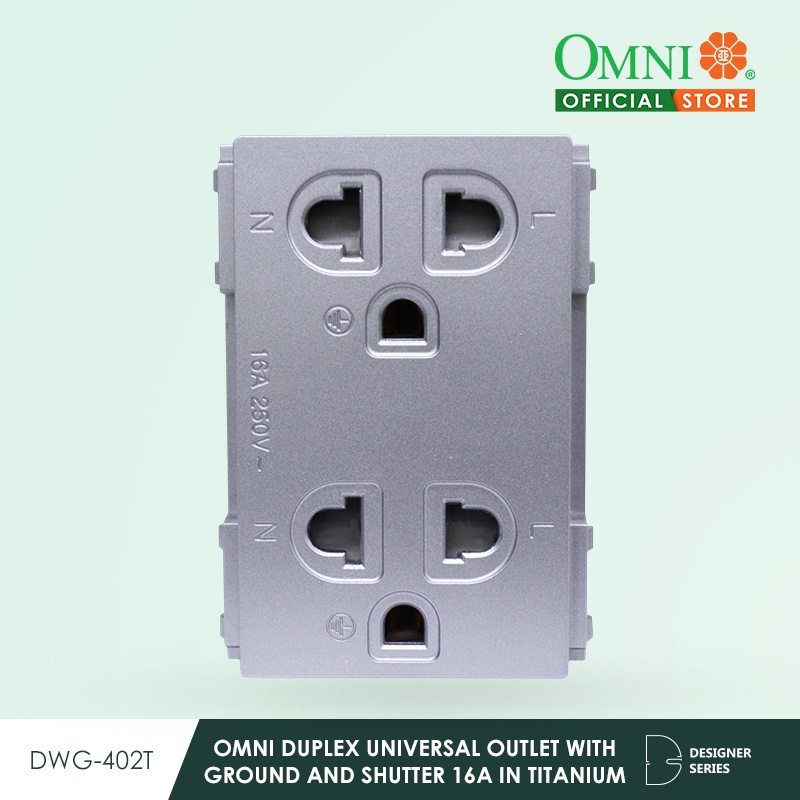 OMNI Duplex Universal Outlet with Ground and Shutter 16A in Titanium ...