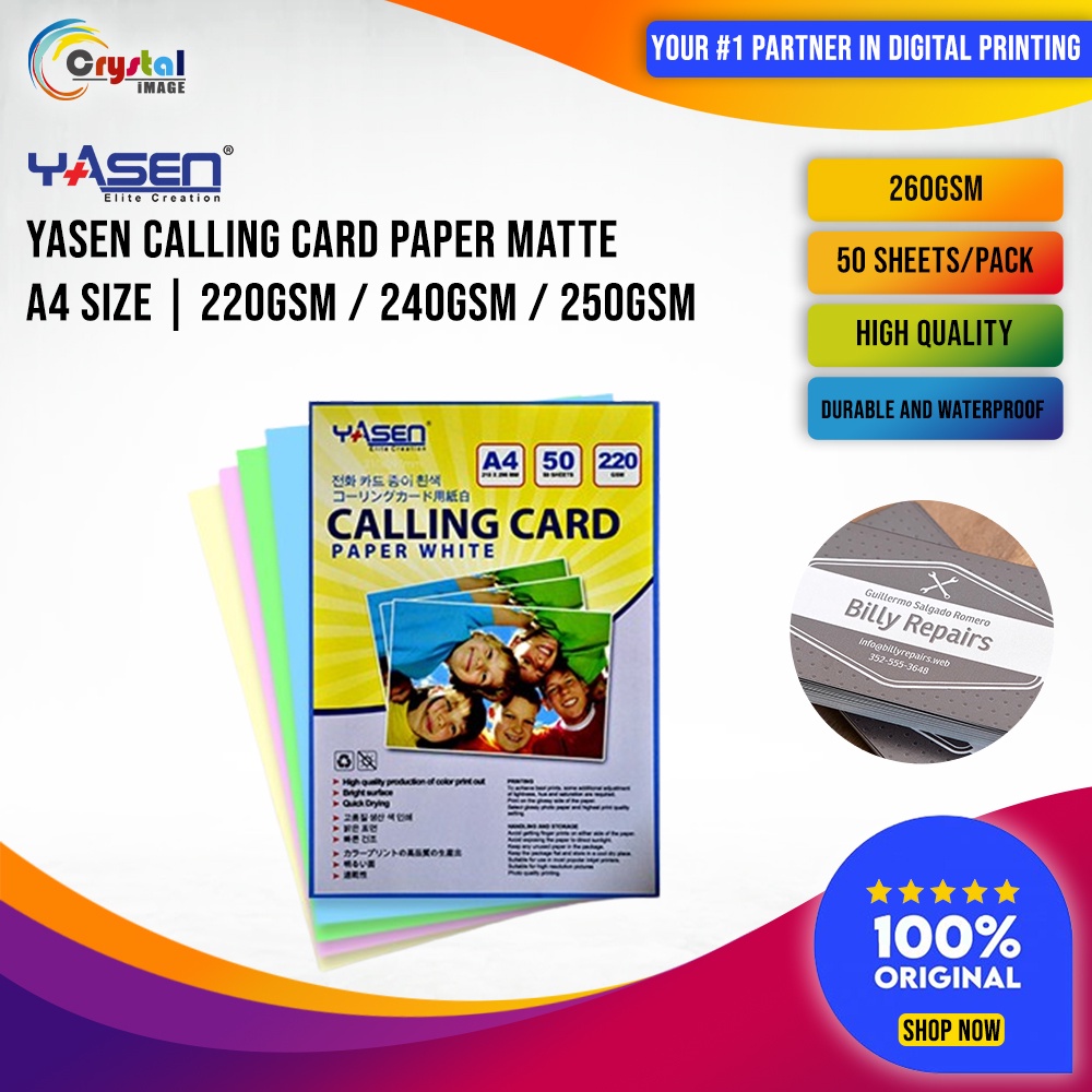 Yasen Calling Card Paper Matte A4 Size 220GSM / 240GSM / 250GSM (50 ...