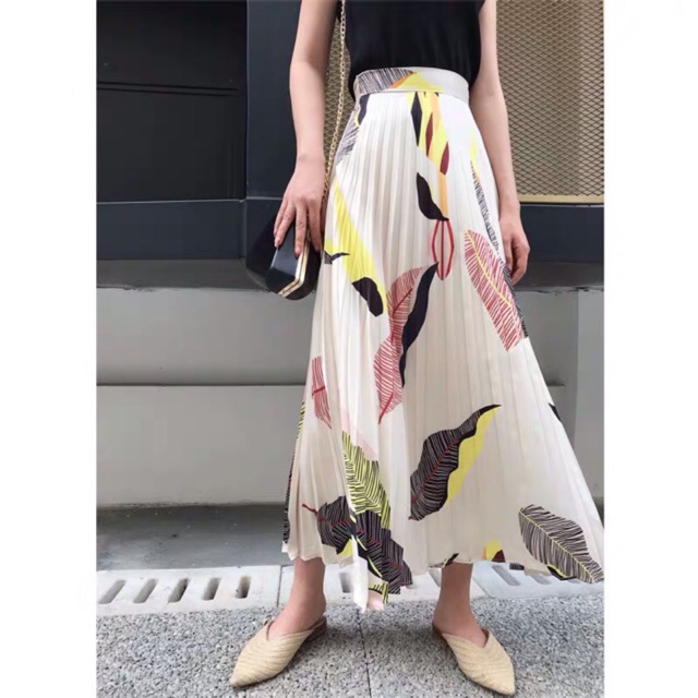 Printed Pleated Maxi Skirt | Shopee Philippines