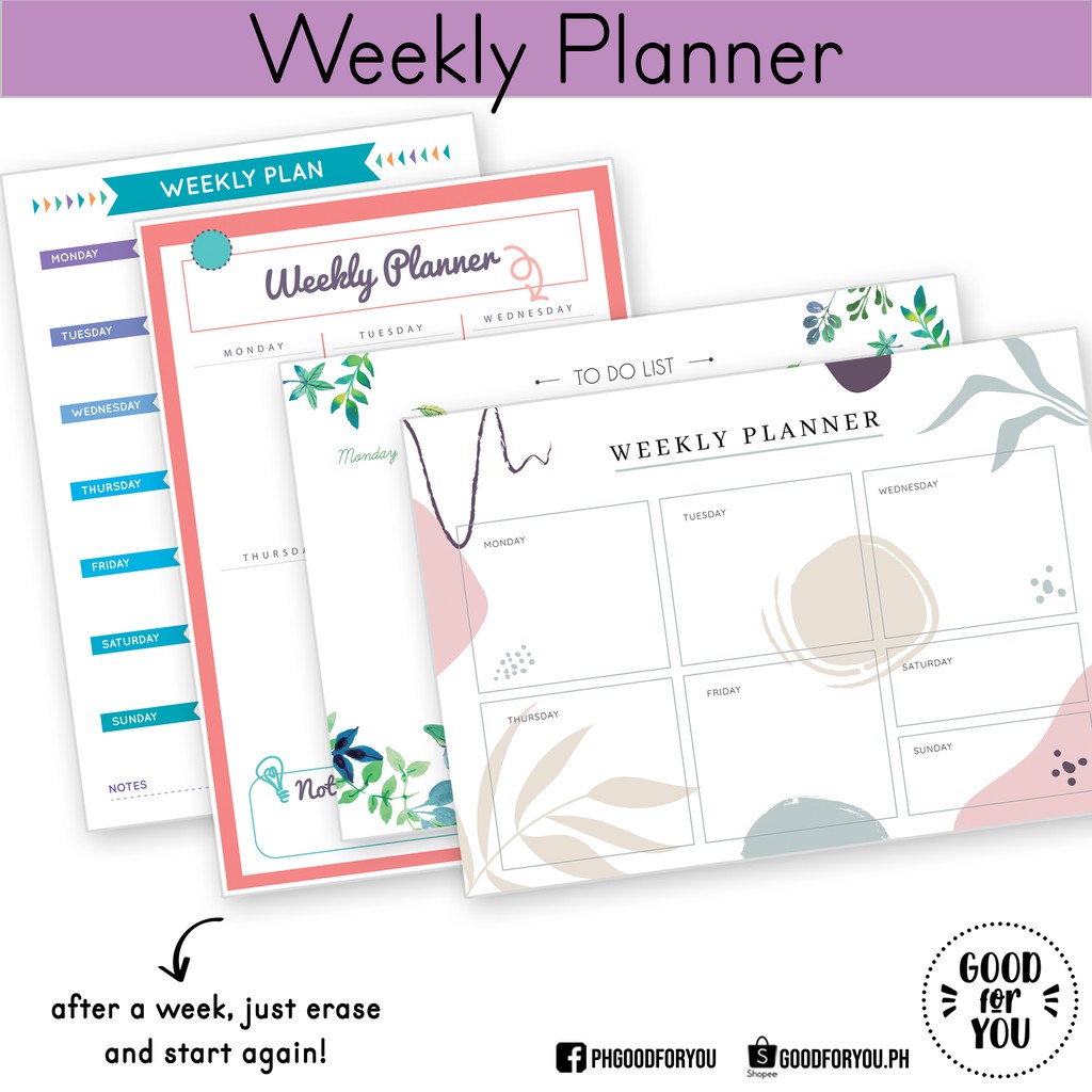 Reusable Weekly Planner - A4 size (Laminated) | Shopee Philippines