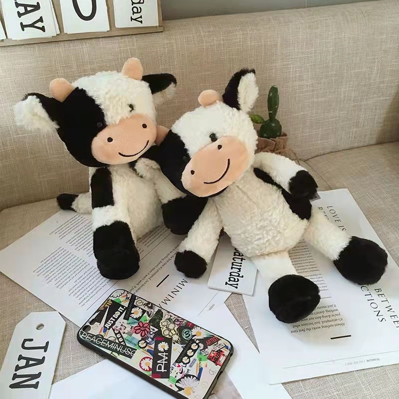 23/30cm Soft White & Black Cow Stuffed Animal Toys Plushie Sleeping ...