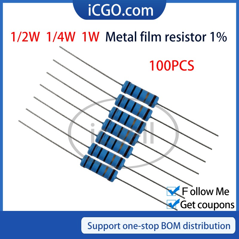 100Pcs Metal film resistor 1% 1/4W 1/2W 1W 24R 27R 30R 33R 36R 39R 43R ...