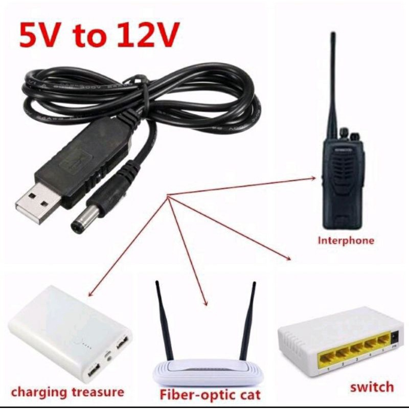 DC 5V to 12V USB Cable WiFi to Powerbank Connector Boost Converter Step ...