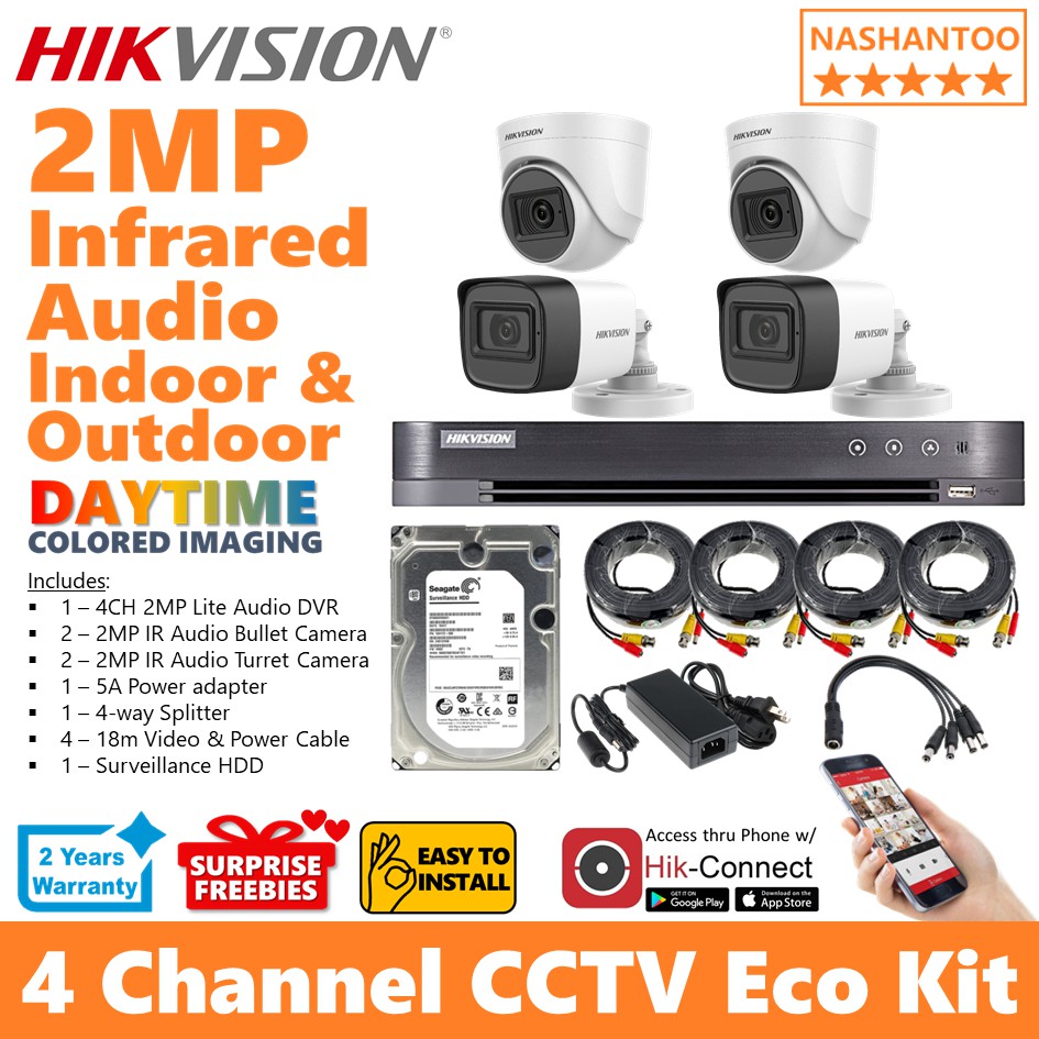HIKVISION 4CH 2MP 4Cameras IR Audio ECO Package DIY CCTV Kit NASHANTOO ...