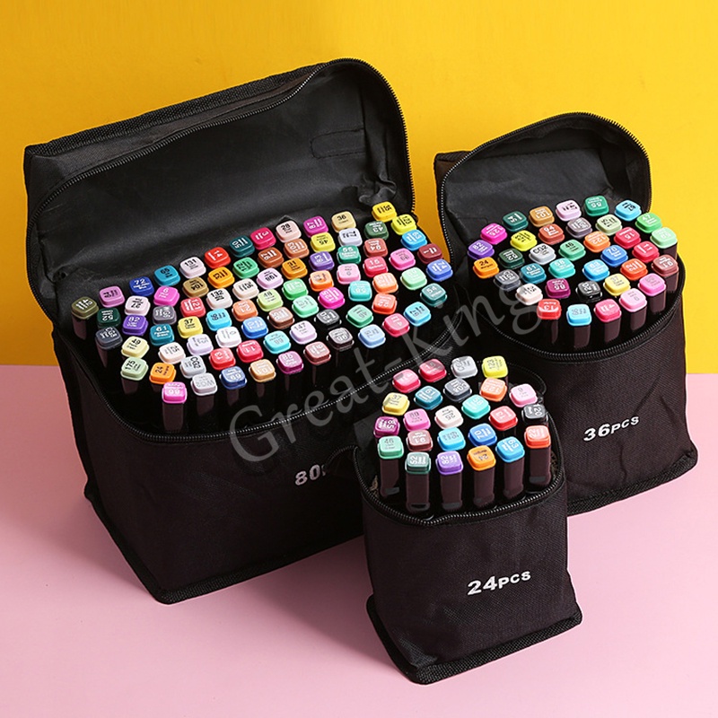 Twin Tip Pen Marker Set Dual Head Oily Alcoholic Sketch Markers Brush ...