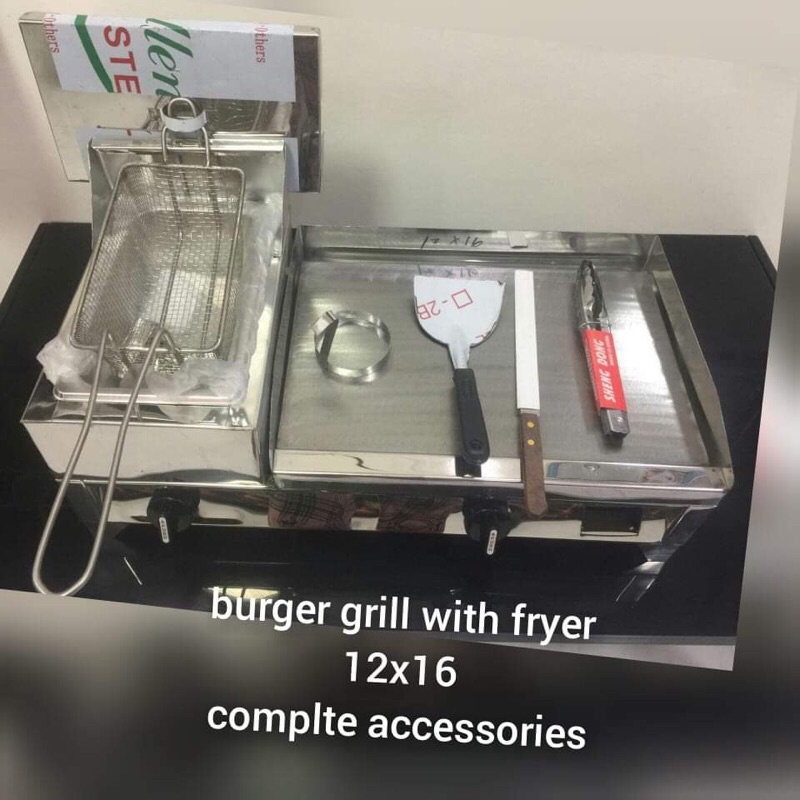 burger grill 2 in1 with deep fryer stainless steel makapal. | Shopee ...