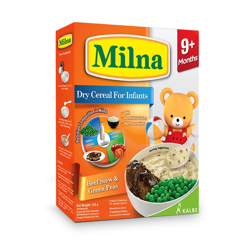 Milna Baby Cereal 9+ Beef Stew & Green Peas 120g | Shopee Philippines