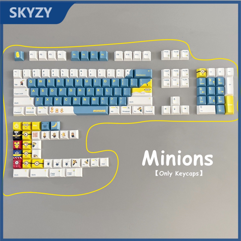 136 Keys Minions Keycaps Cherry Profile Cute Anime PBT Dye Sub ...