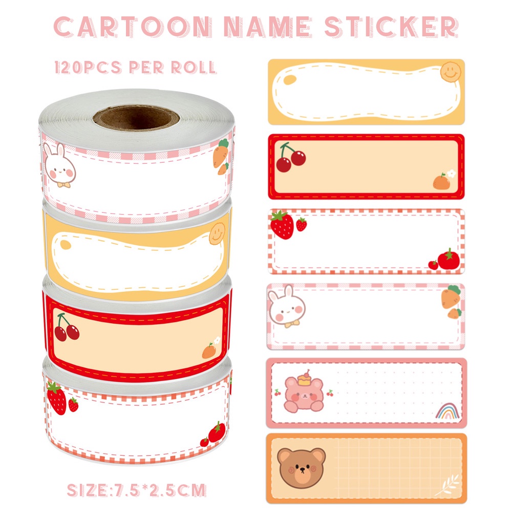 120 Pcs/Roll Cute Cartoon Name Stickers School Children Student ...