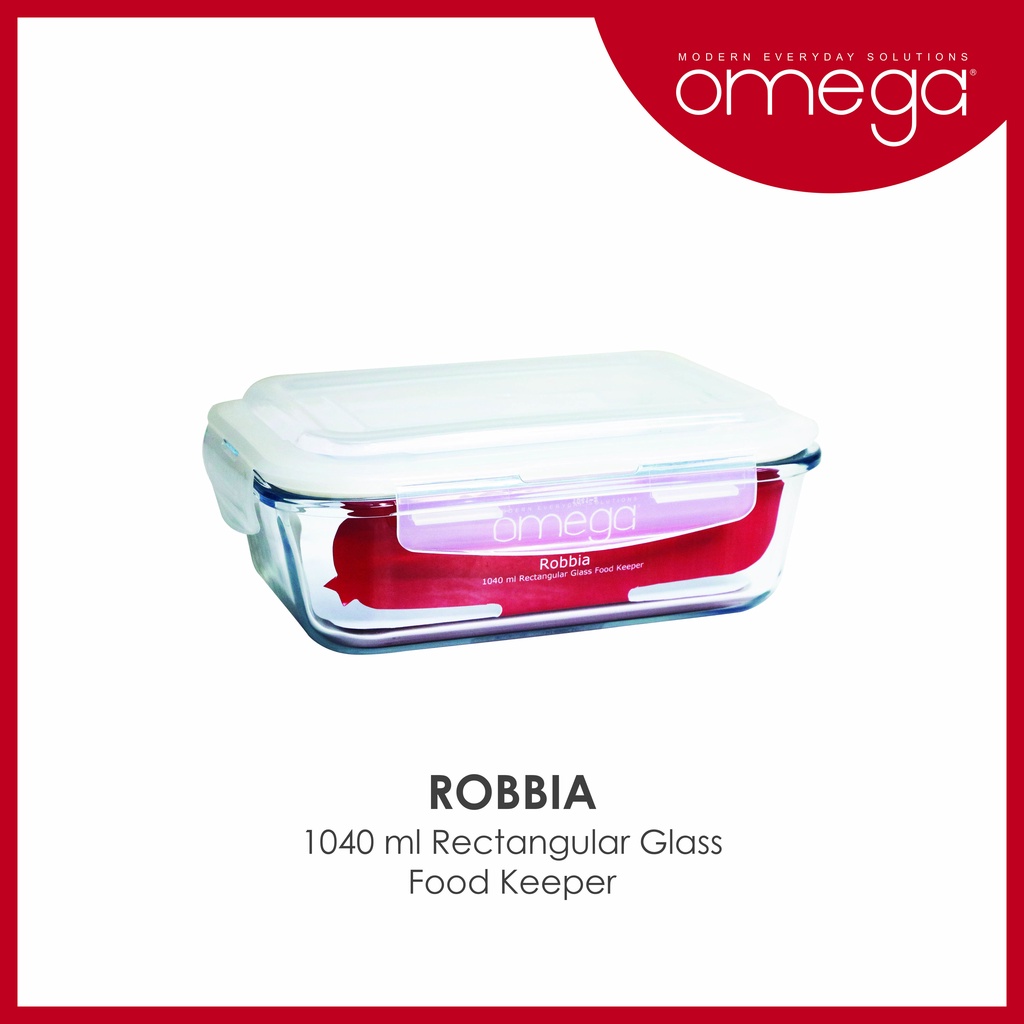 Omega Houseware Robbia Rectangular Glass Food Keeper Airtight Storage ...