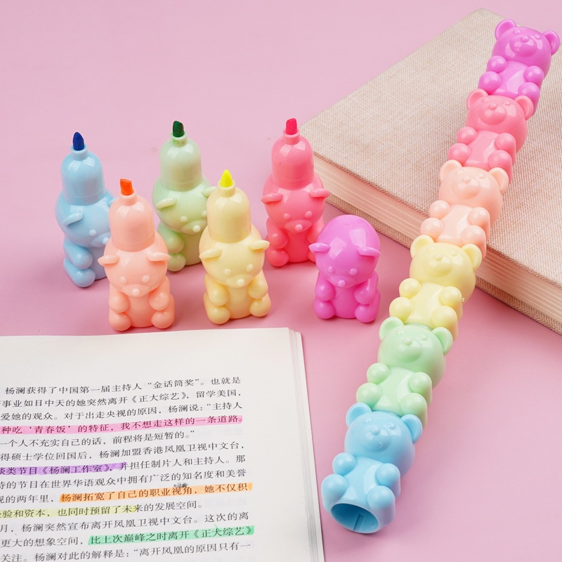 Mini Bear Shape Highlighter Creative Stackable Art Marker Pastel Color Pen Set | Shopee Philippines