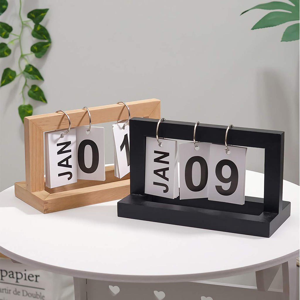 1pc Creative Wooden Calendar Decorative Flip Table Home Office ...
