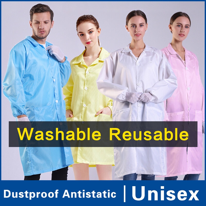 Cleanroom Suit Washable ESD Smock PPE Gown Washable Suit Anti Static White Lab Coat Work Jacket ...