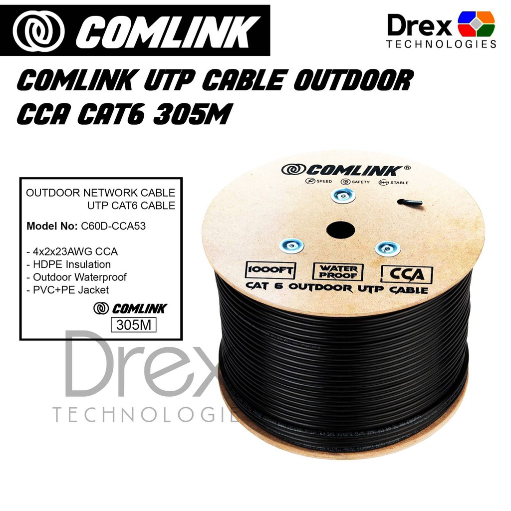 305M Comlink Outdoor Water Proof UTP Ethernet Cable Cat6 CCA 1000ft ...