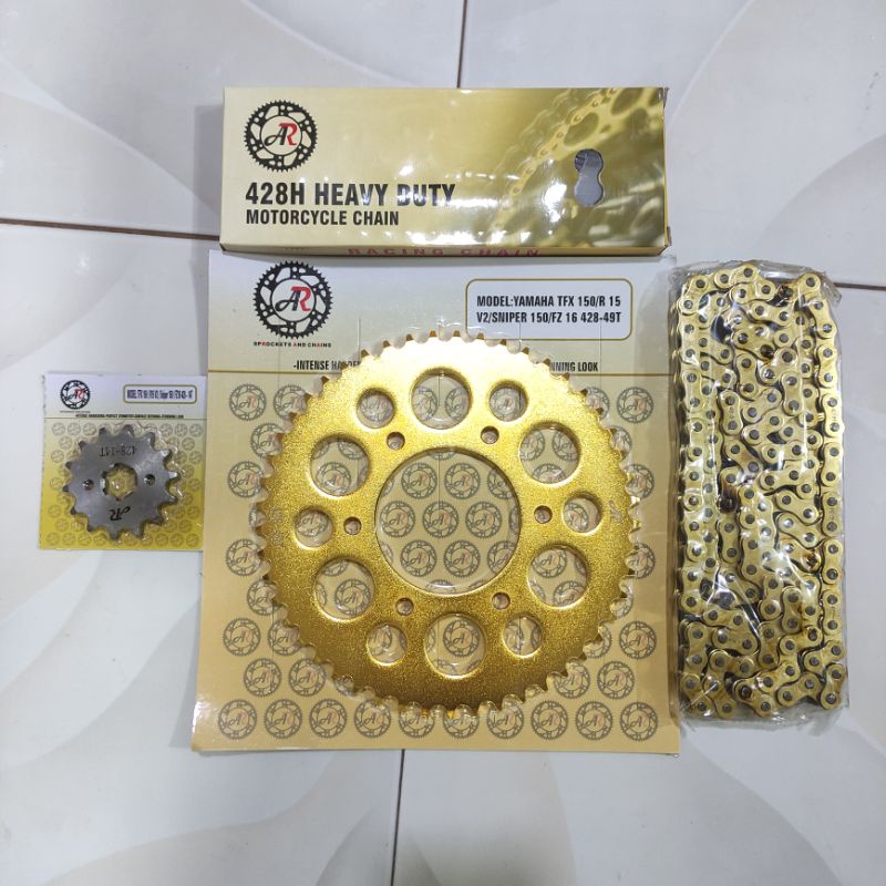 AR 14T-49T 428 Gold Steel Sprocket Chain Set Yamaha TFX 150 R15 v2 FZ16 ...