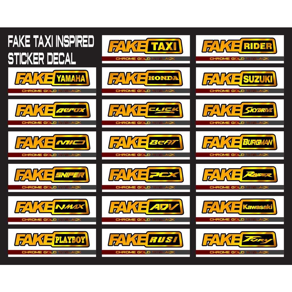 FAKE TAXI CONCEPT GOLD STICKER DECAL FOR MOTORCYCLE | Shopee Philippines