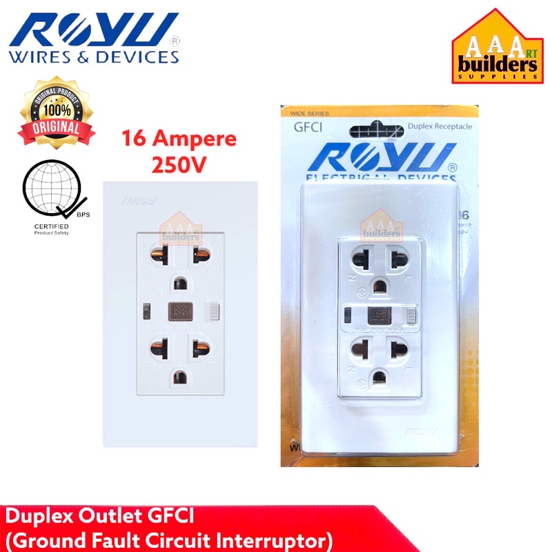 Royu GFCI Ground Fault Circuit Interruptor Duplex Outlet | Shopee ...