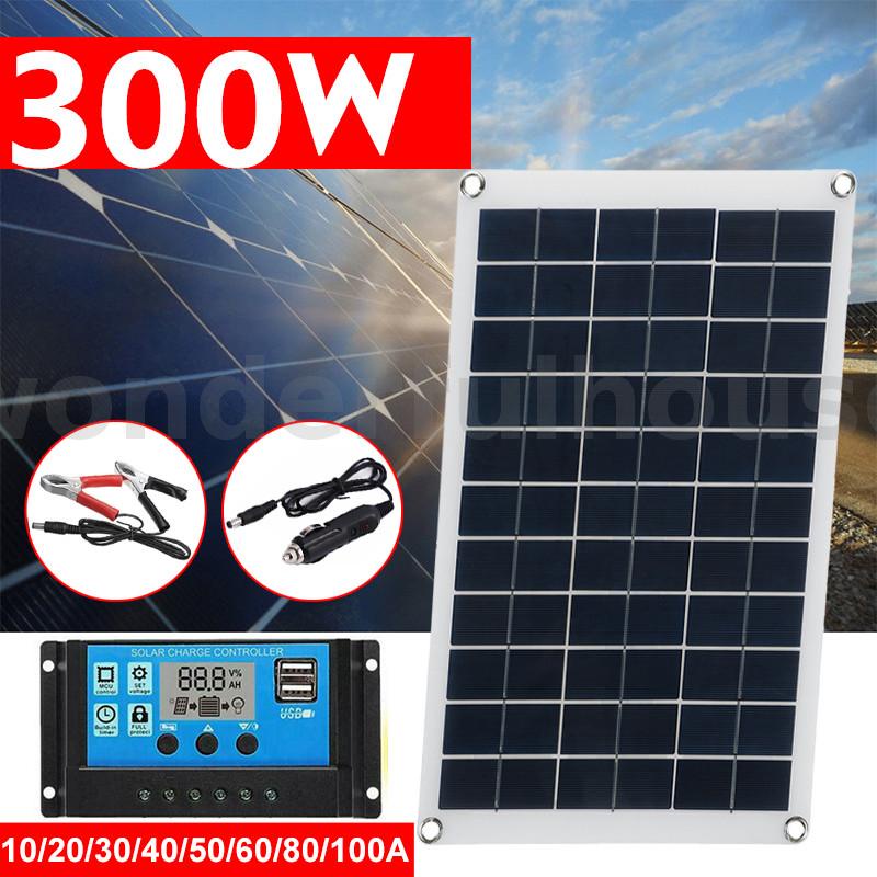 300W Solar Panel Kit Emergency Charging 12V Battery Charger + 10-100A ...