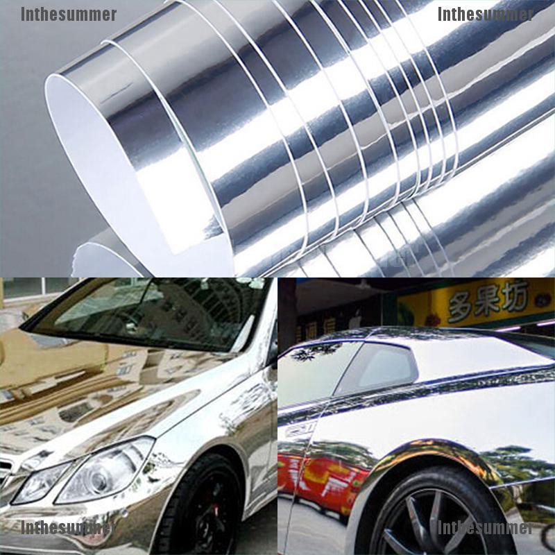 Inthesummer Car silver glossy mirror stretchable chrome vinyl wrap ...