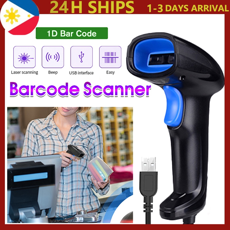 Handheld Barcode Scanner Wired Scanner Plug & Play Portable 1D Bar Code ...