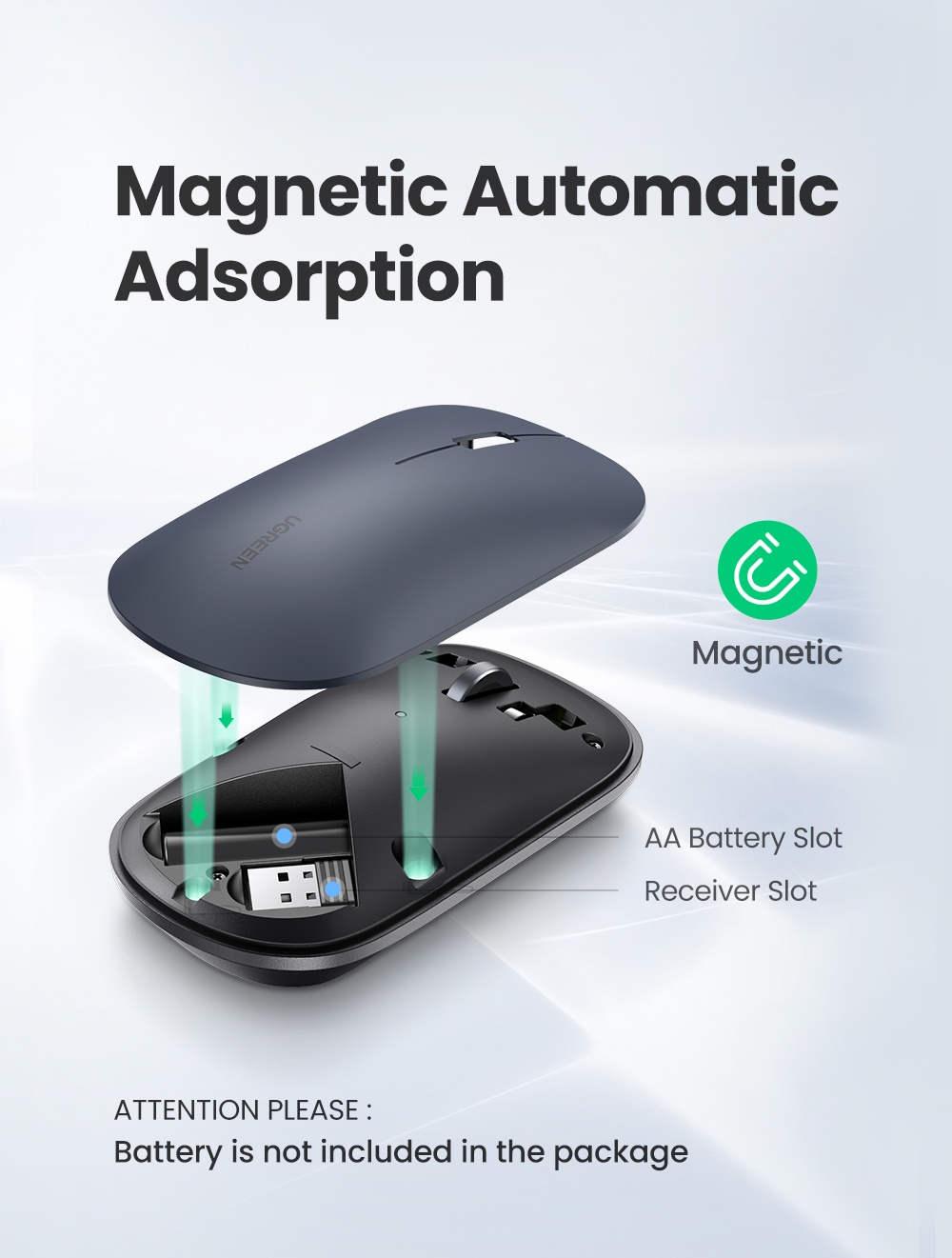 UGREEN Mouse Wireless Silent Mouse 4000 DPI For Computer Laptop Mice ...