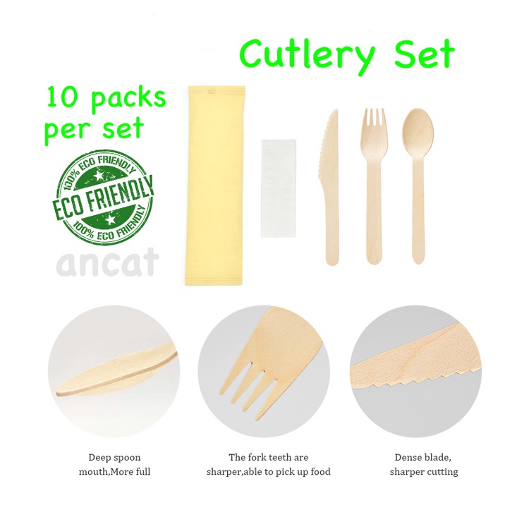 Wooden Cutlery Set 10 packs | Shopee Philippines