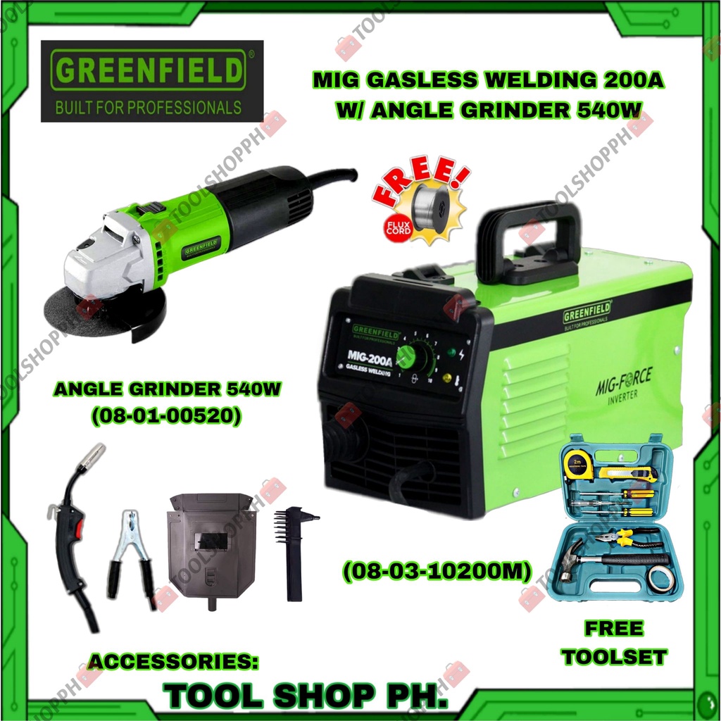GREENFIELD 200Amp MIG Gasless Welding Machine 08-03-10200M w/ Angle ...
