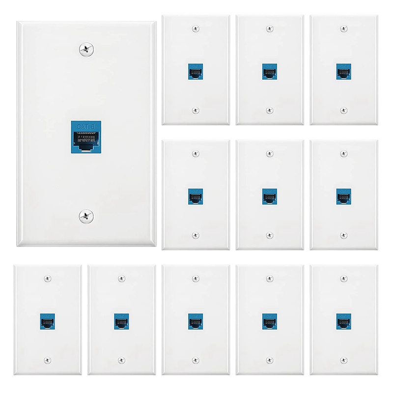 10 Pieces Ethernet Wall Outlet Plate Cat6 RJ45 Wall Plate Jack Female ...