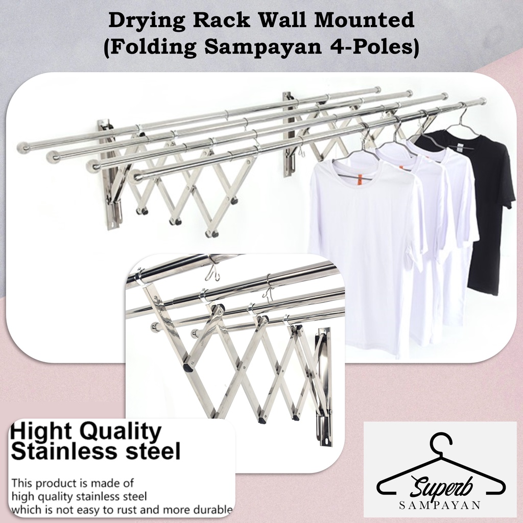 Superb Sampayan Clothes Drying Rack Wall Mounted Folding 4 Poles ...