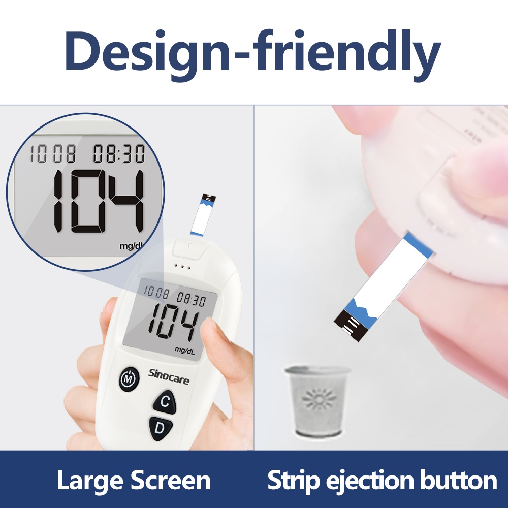 Sinocare Safe-Accu Glucometer kit (100pcs Test Strips and Lancets ...