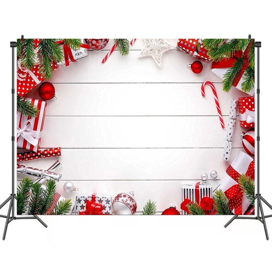Christmas Theme Backdrop White Wood Christmas Bell Photography ...