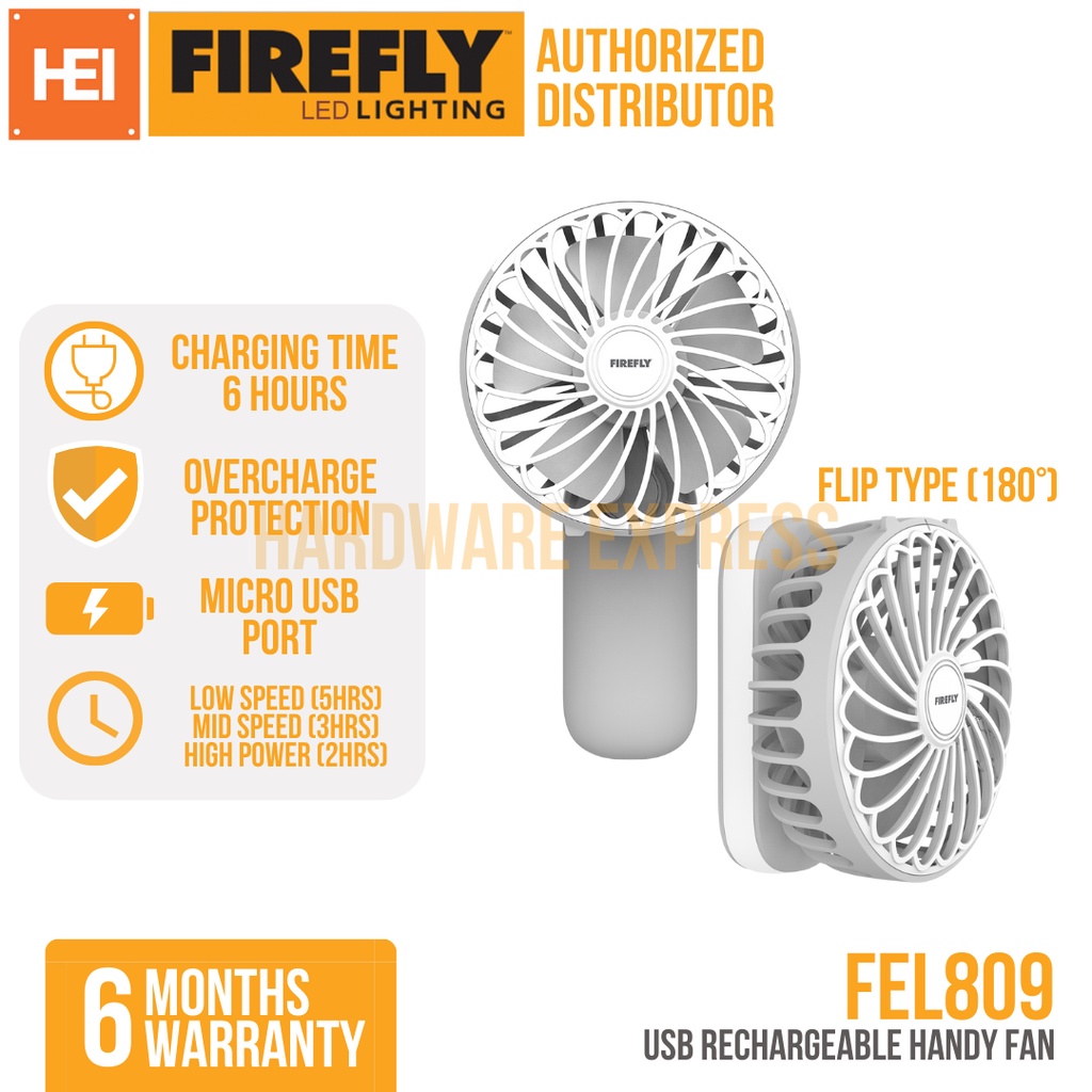 FIREFLY Rechargeable Handy Fan Portable (Flip Type - 180°) FEL809 ...