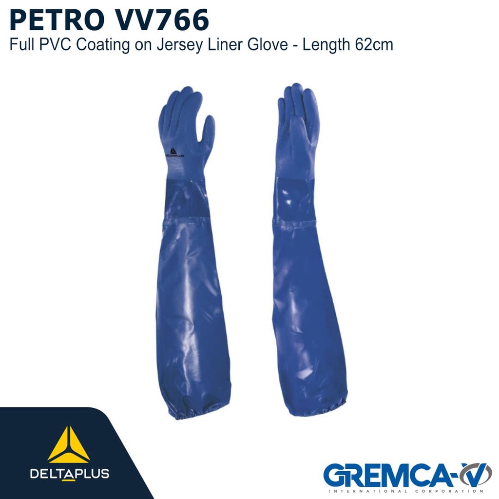 Delta Plus PETRO VE766 Chemical Gloves PVC Cotton Jersey Lining ...