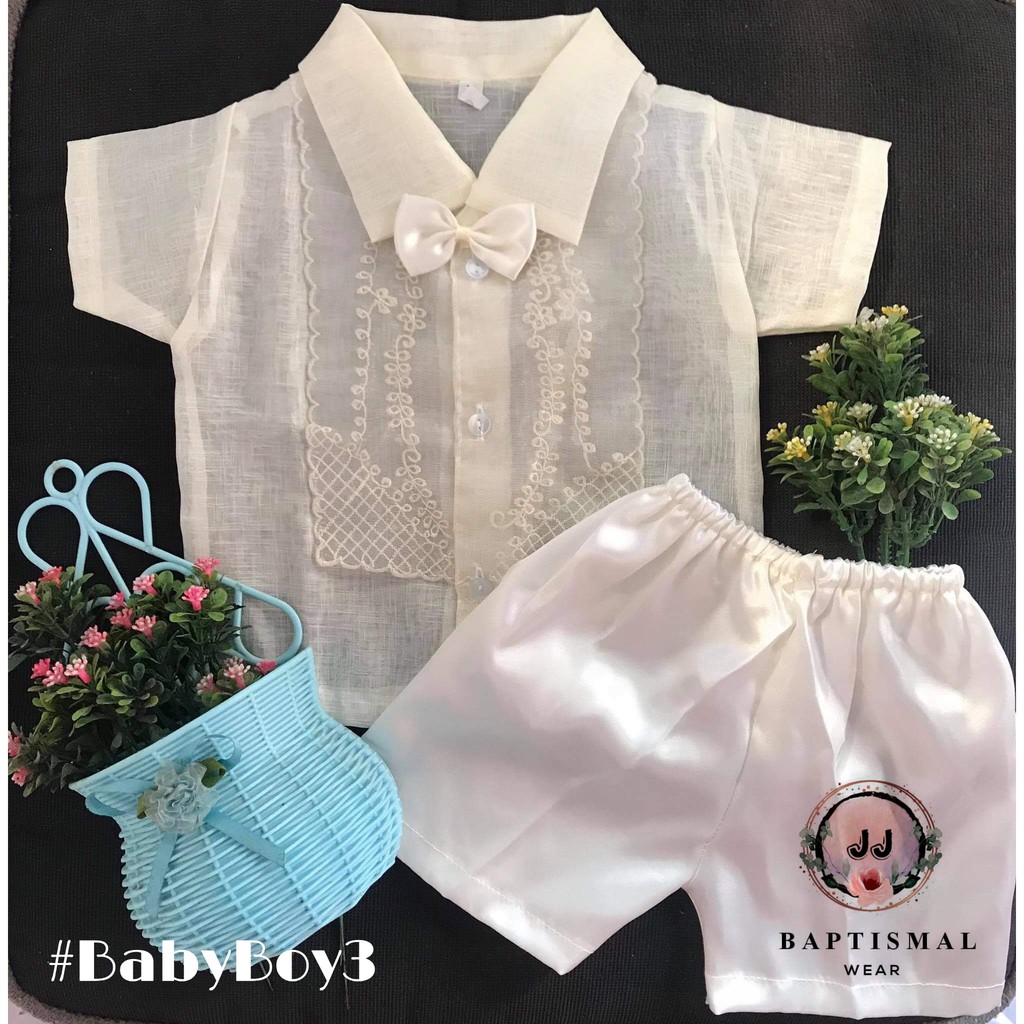 Baptismal Barong Set for baby boy #BabyBoyCREAM3 | Shopee Philippines