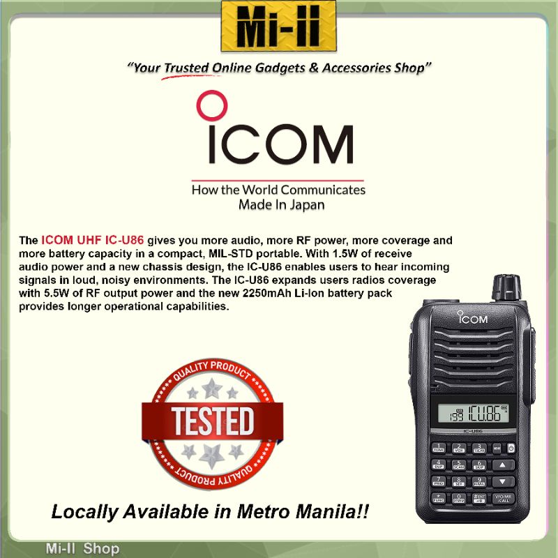 Icom UHF IC U86 Walkie Talkie Handheld Radio 5.5 watts Original Made in ...