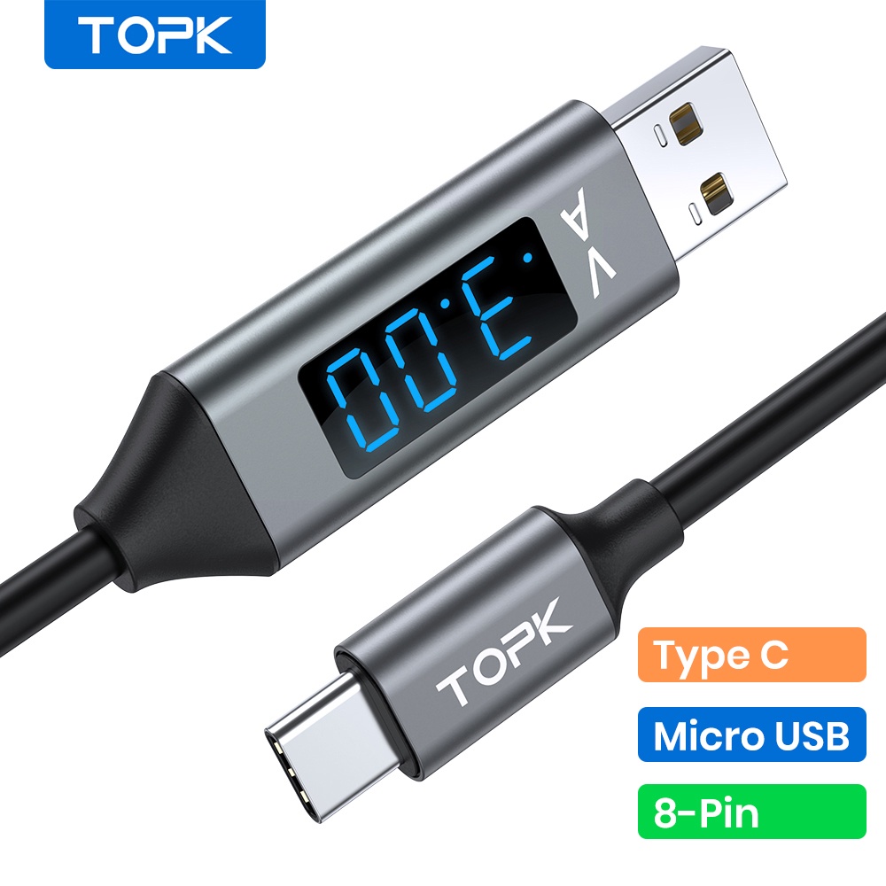 TOPK AC32 LED Micro USB Type C Cable Voltage And Current Display Fast ...