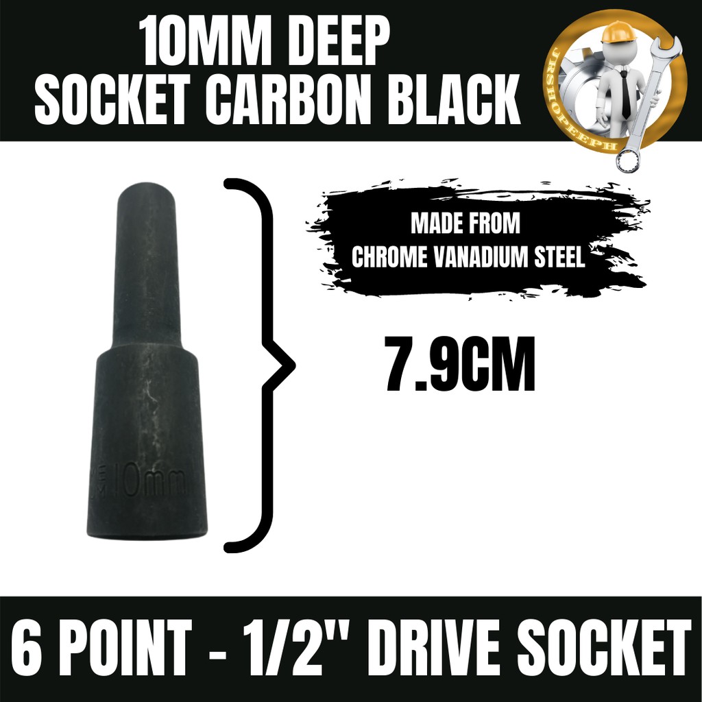 Tools Ni Manong Deep Socket 10Mm Carbon Black 1/2 Inch Drive Mechanics ...