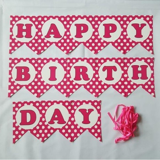 Blue / Pink Polka Dots design Happy Birthday Banner Flag Banderitas ...