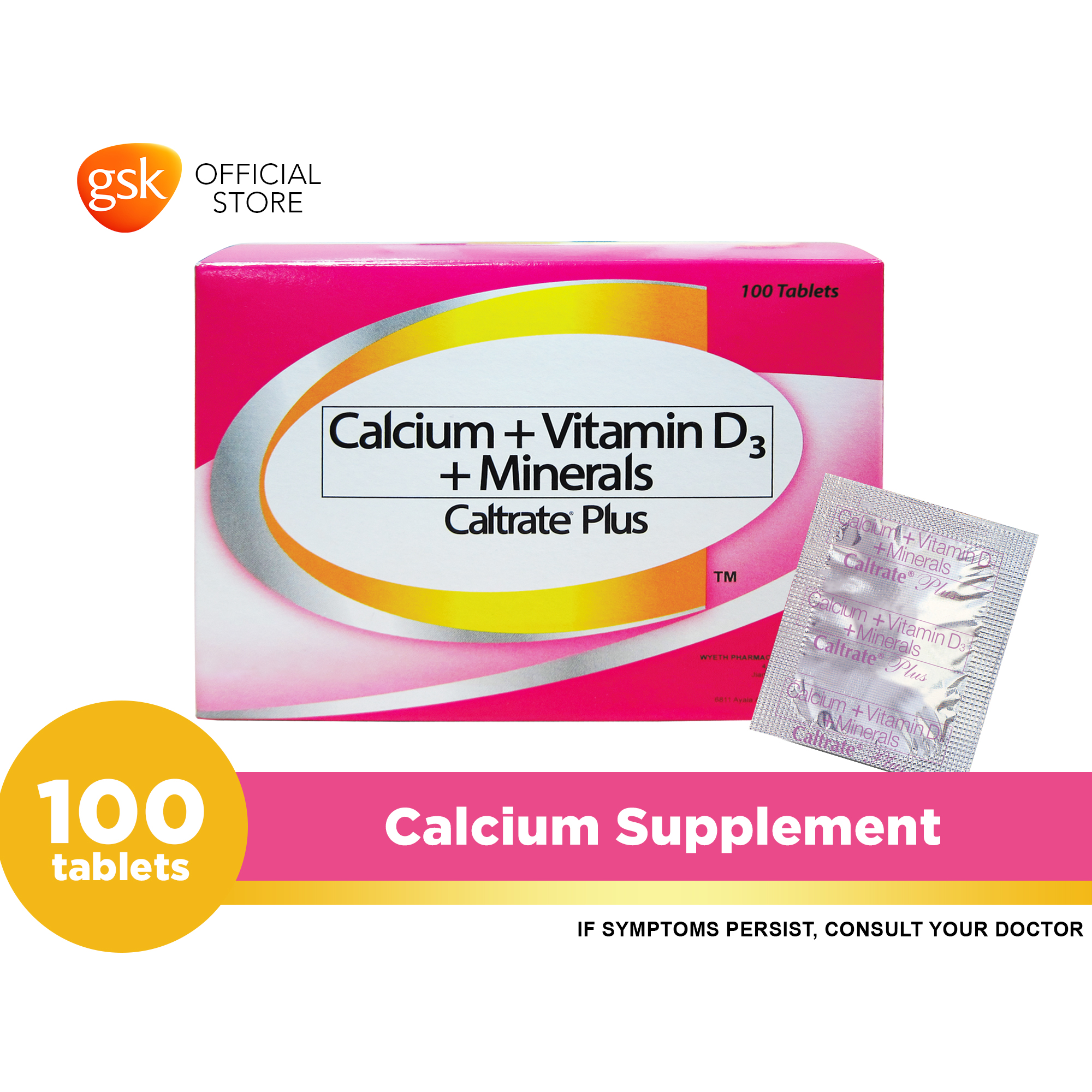Calcium + Vitamin D3 + Minerals (Caltrate Plus) 100 tablets | Shopee ...