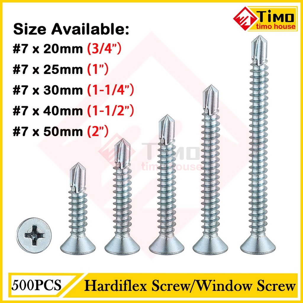 (500pcs) Hardiflex Screw Window Screw Flat Screw Flat Head Pan Head ...