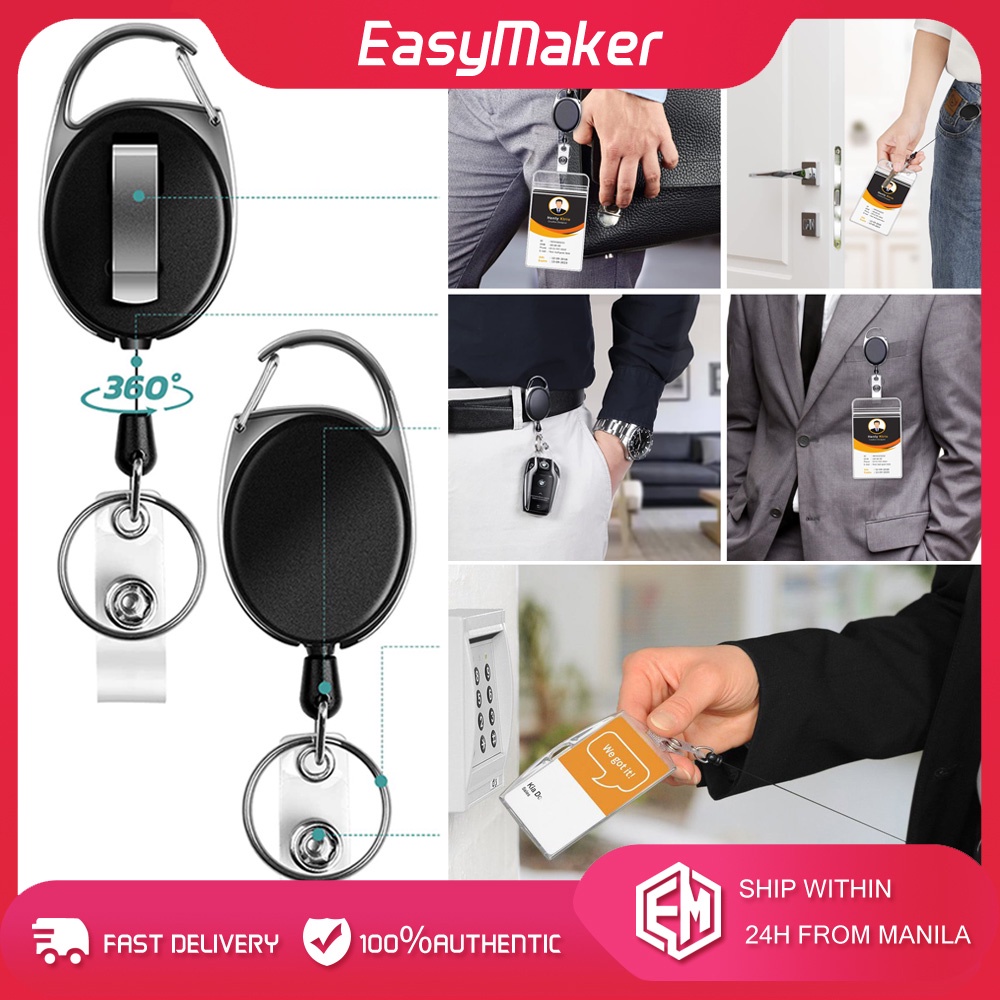 Retractable ID Holder Clip Lanyard Telescopic Burglar Key Chain Metal ...