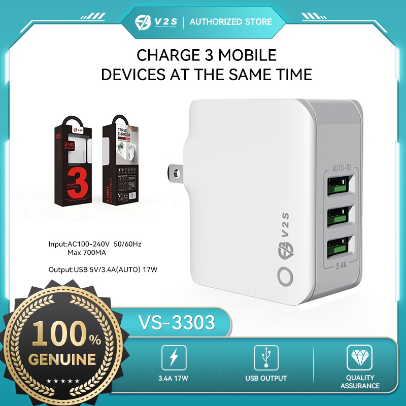 V2S VS3303 Auto-ID Mobile Phone Charger With Three-in-one Output USB ...