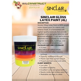 SINCLAIR GLOSS LATEX PAINT (4L) GLOSS LATEX WHITE | Shopee Philippines