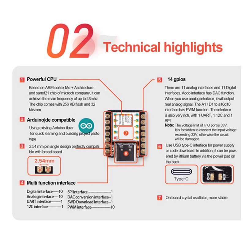 Type-C Seeeduino XIAO Microcontroller SAMD21 Cortex M0+ Nano 48MHZ SPI I2C Interface for Arduino ...
