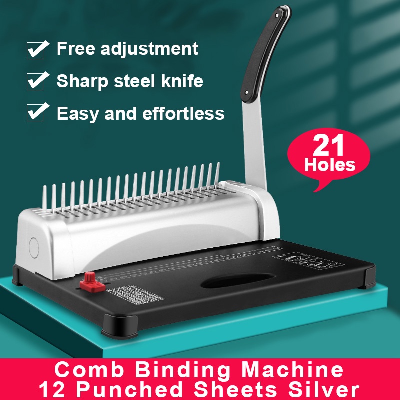 Comb Binding Machine 12 Punched Sheets Silver Office A4 Comb Binding ... Comb Binding Machine 12 Punched Sheets Silver Office A4 Comb Binding ...