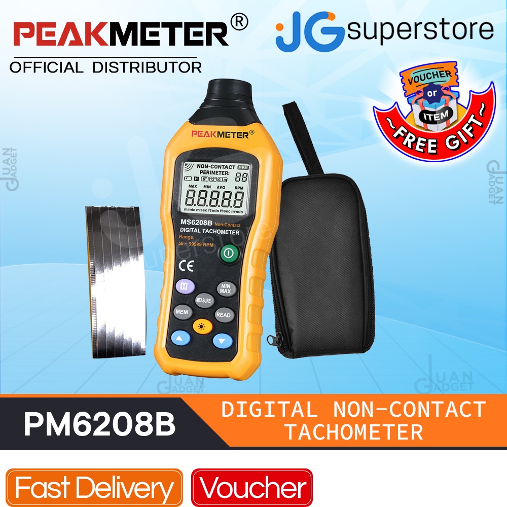 PeakMeter PM6208B Non-Contact Digital Tachometer 50~99999RPM max Speed ...