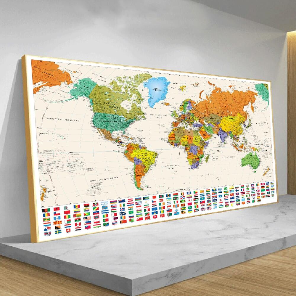 Big Size The World Map Canvas Painting Poster Retro English Map with ...