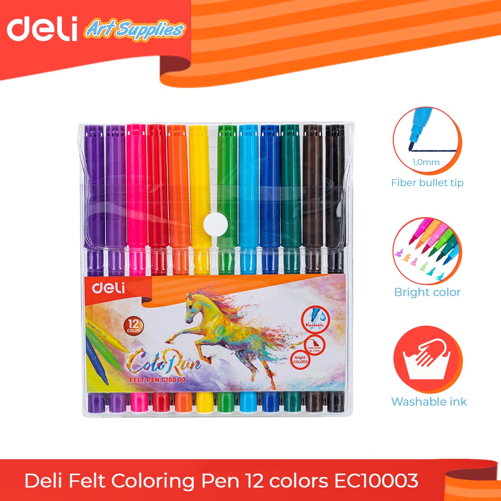 Deli School Supplies- Felt Coloring Pen 12 colors EC10003 [7533C10003 ...