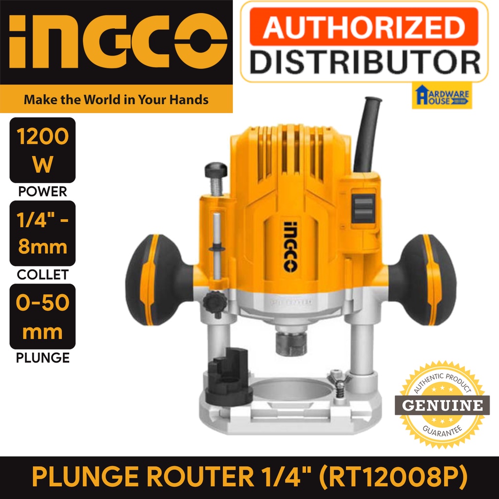ORIGINAL INGCO Electric Plunge Router 6mm 8mm 1/4" Collets For Wood ...