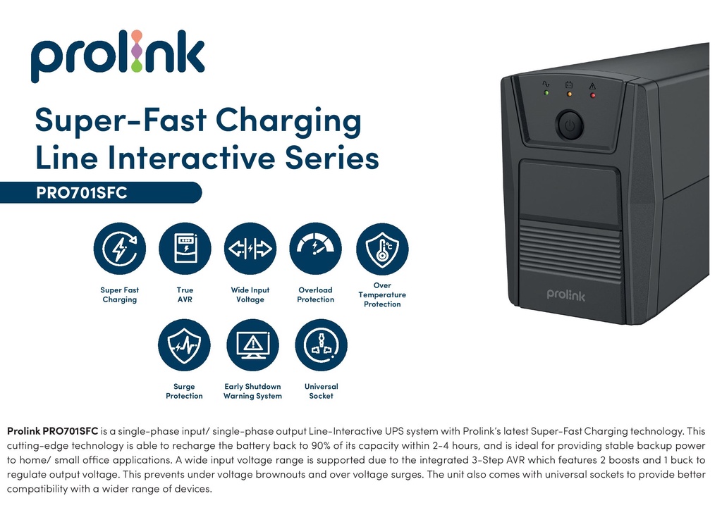 PROLINK PRO701SFC 650VA UPS Power Supply Line Interactive | Shopee ...